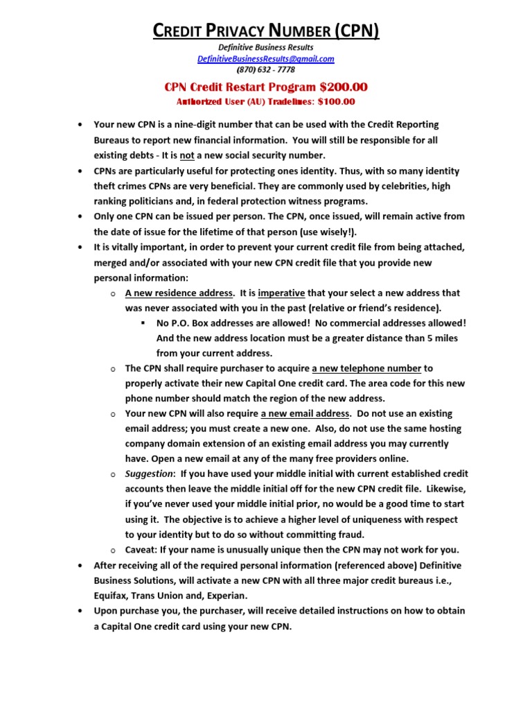 CPN Credit Program Overview | PDF | Personally Identifiable Information ...