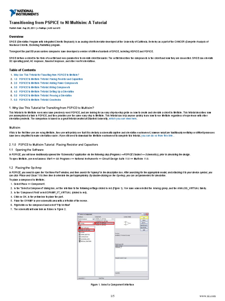 Tutorial - Transition From PSPICE To Multisim PDF | PDF | Spice ...