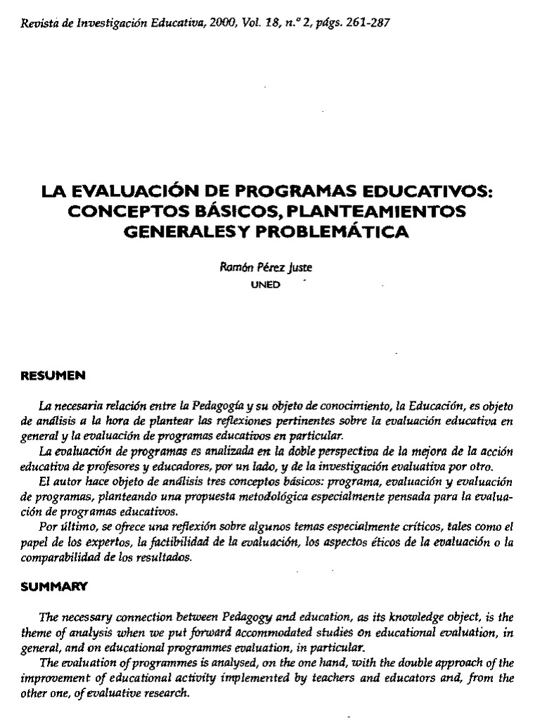 Pérez Juste - EVALUACION-DE-PROGRAMAS-EDUCATIVOS PDF | PDF