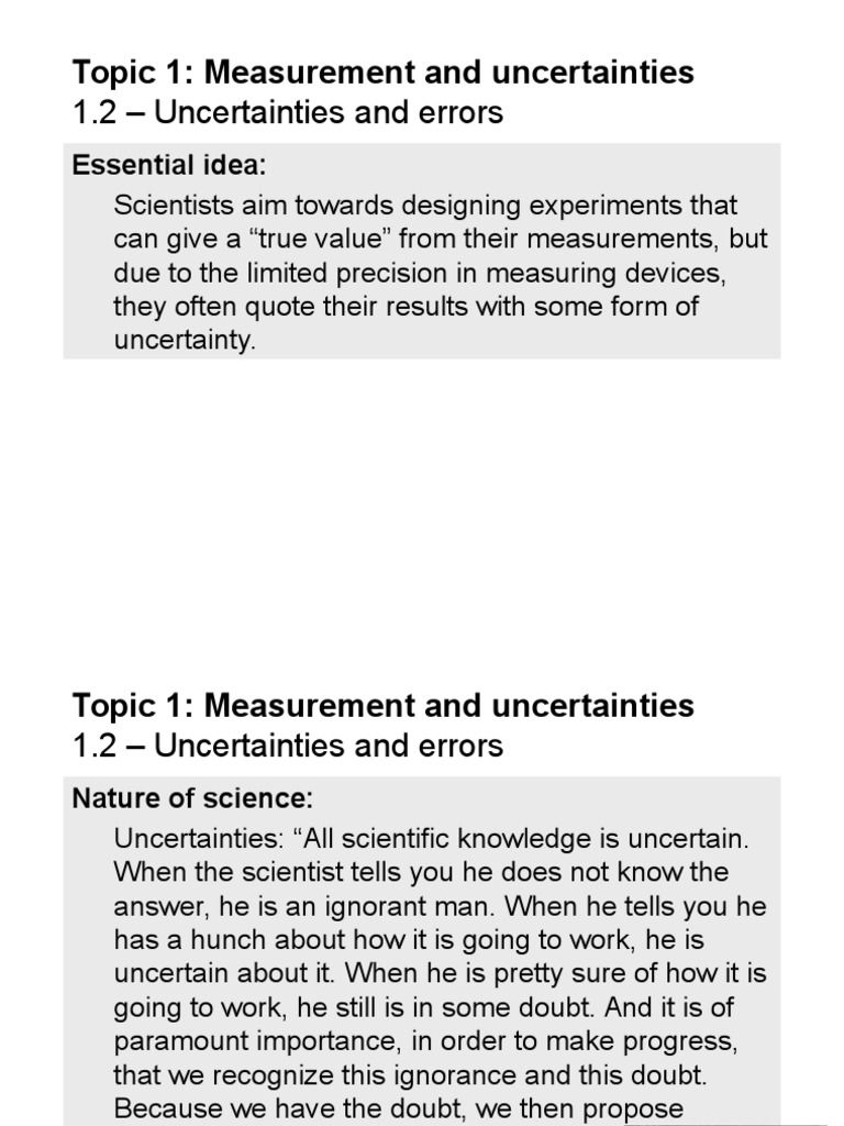 Topic 1.2 - Uncertainties and Errors | PDF | Observational Error | Uncertainty