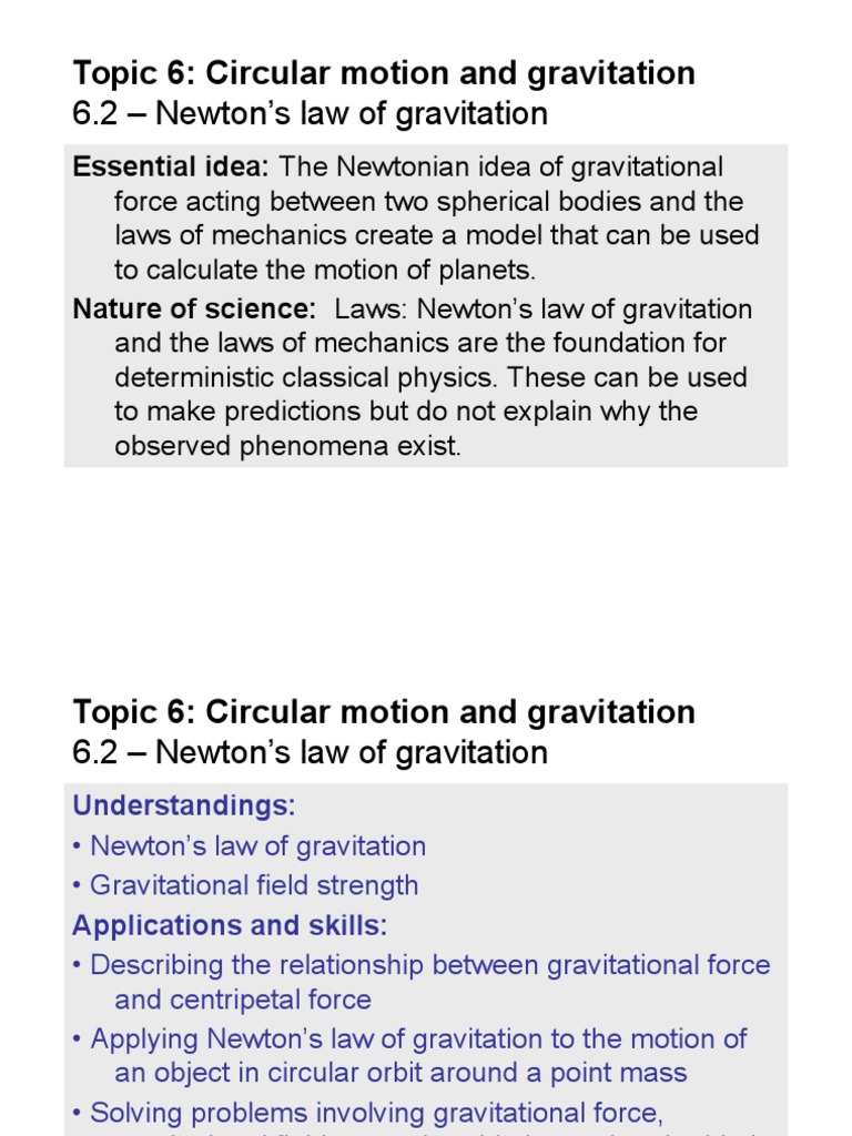 Topic 6.2 - Newtons Law of Gravitation | PDF | Gravity | Newton's Law ...