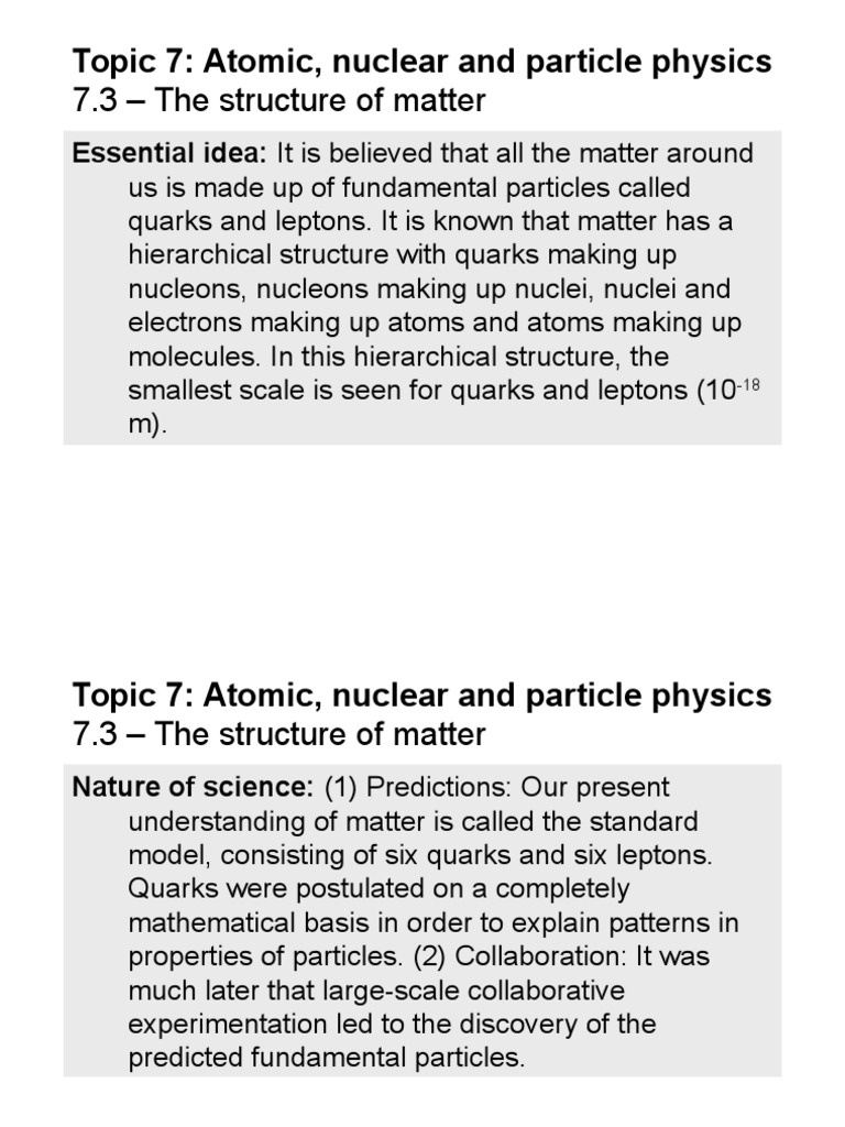 Topic 7.3 - The Structure of Matter | PDF | Hadron | Quark