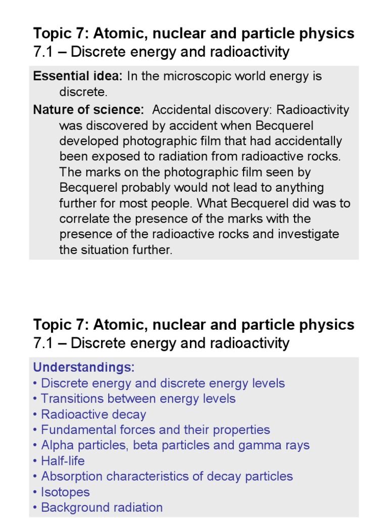 Topic 7.1 - Discrete Energy and Radioactivity | PDF | Radioactive Decay ...
