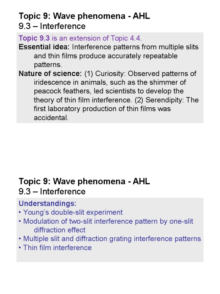 Topic 9.3 - Interference - AHL | PDF | Interference (Wave Propagation) | Diffraction