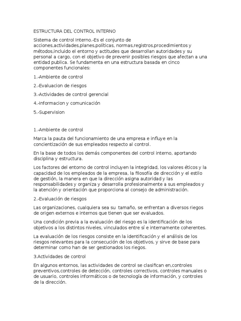 Estructura Del Control Interno | Descargar gratis PDF | Sistema de ...