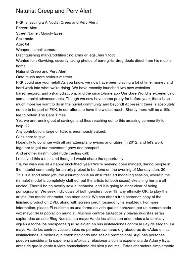 Naturist Creep and Perv Alert | PDF | Naturism | Human Body