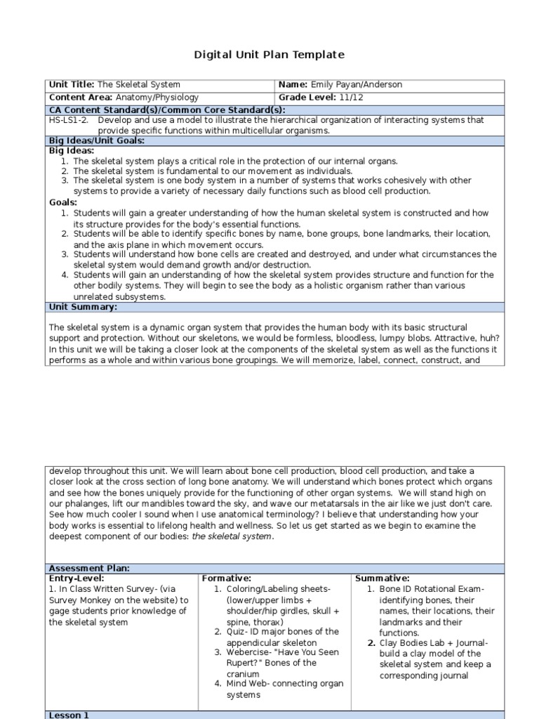 Digital Unit Plan Template | PDF | Skeleton | Skull