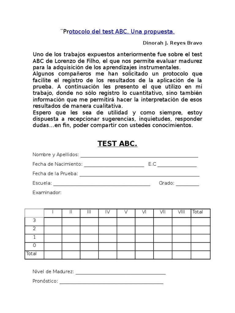 Protocolo del Test ABC para Evaluación | PDF