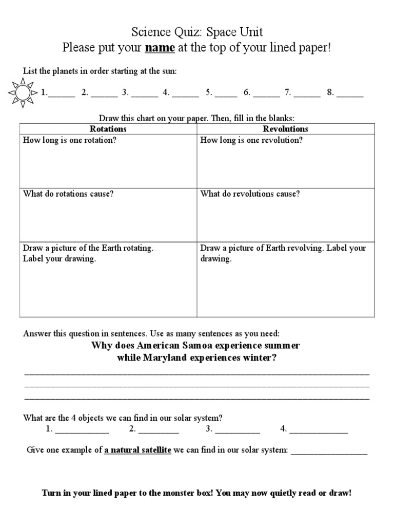 Document 2b - Space Unit Quiz Onlevel | PDF | Science & Mathematics