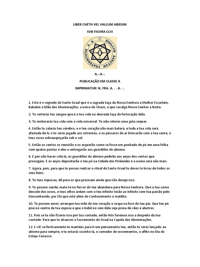 156 - Liber Cheth Vel Vallum Abigni Sub Figurâ Clvi | PDF | Religião e ...