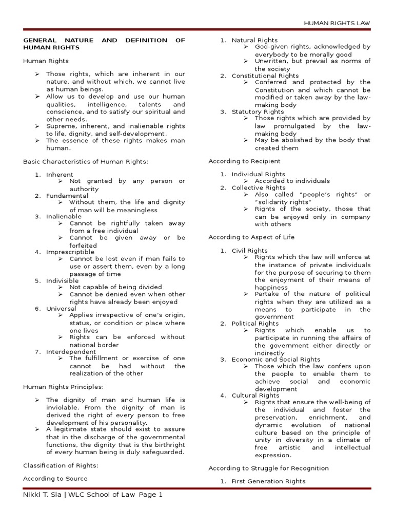 General Nature and Definition of Human Rights | PDF | Natural And Legal ...