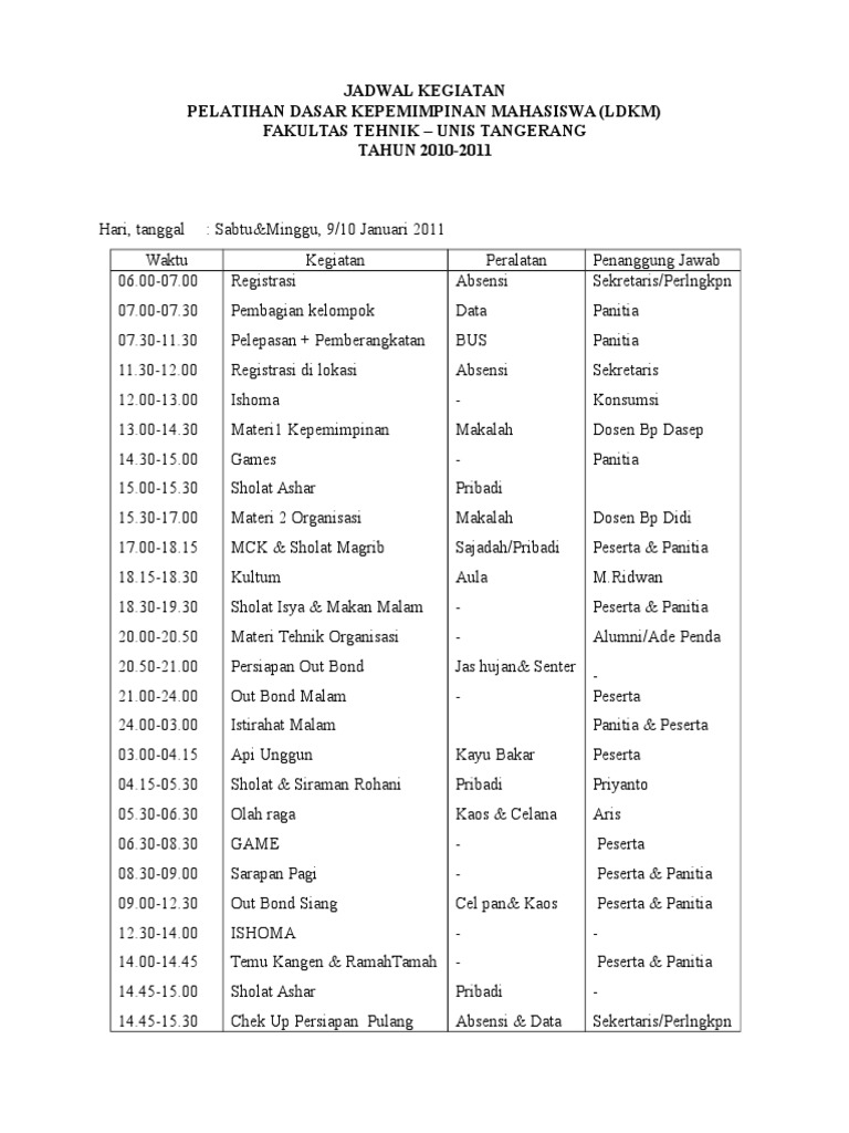 Susunan Acara LDKM Fakultas Teknik | PDF