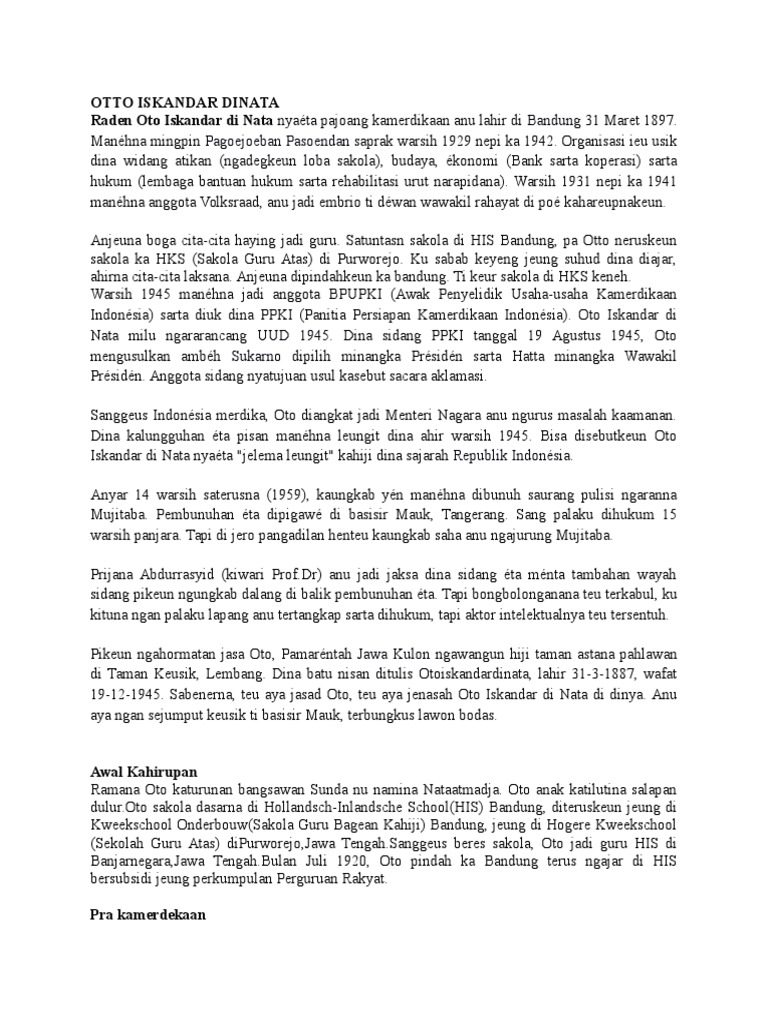 Biografi Otto Iskandar Dinata Versi Bahasa Sunda | PDF