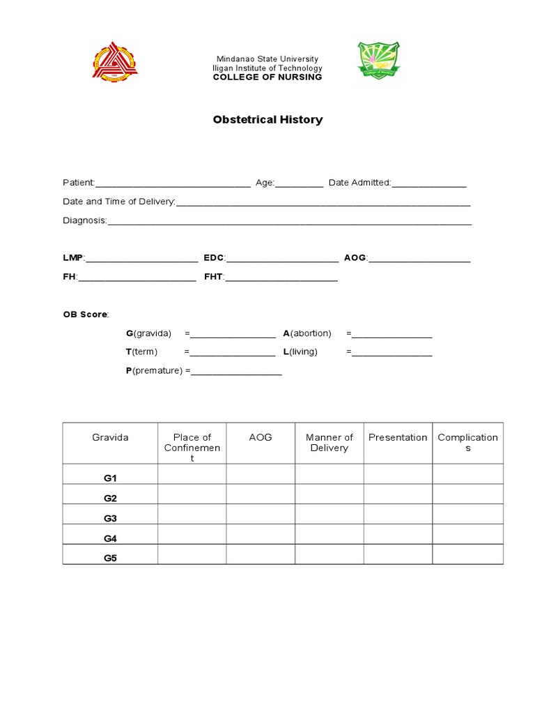 Obstetrical History: Mindanao State University Iligan Institute of ...
