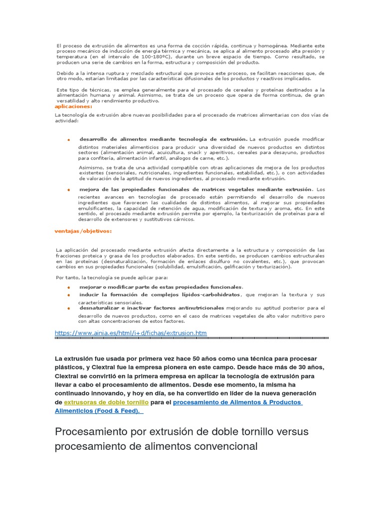 Procesamiento avanzado de alimentos mediante extrusión de doble ...