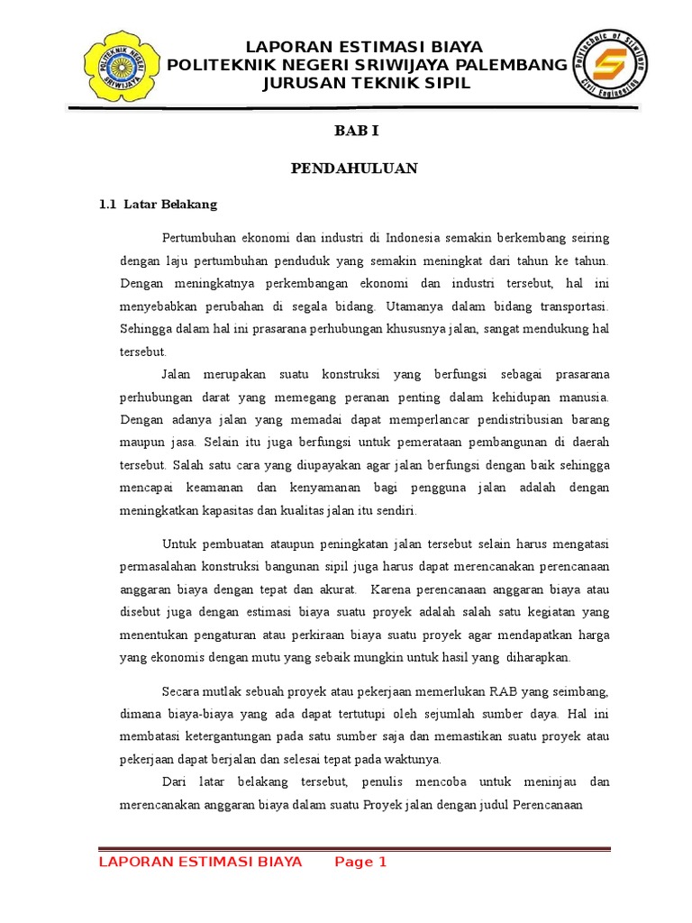 Contoh Laporan Estimasi Biaya Proyek | PDF | Seni | Teknologi & Rekayasa