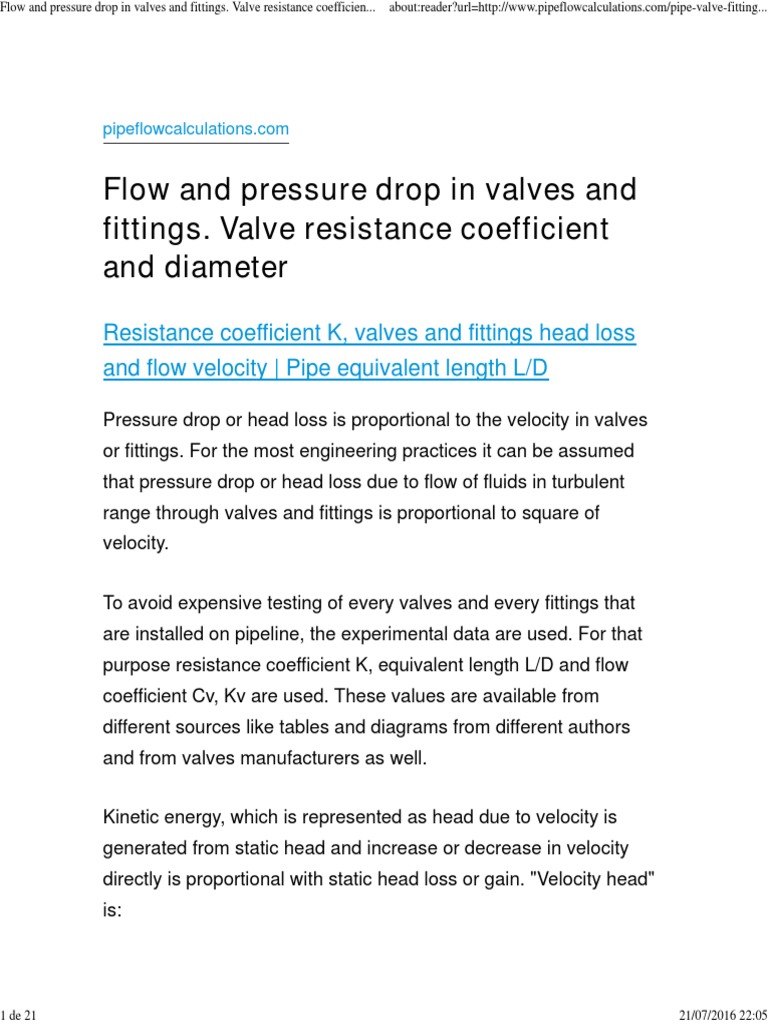 Resistance Coefficient K for Pipe Fittings | PDF | Fluid Dynamics | Nozzle