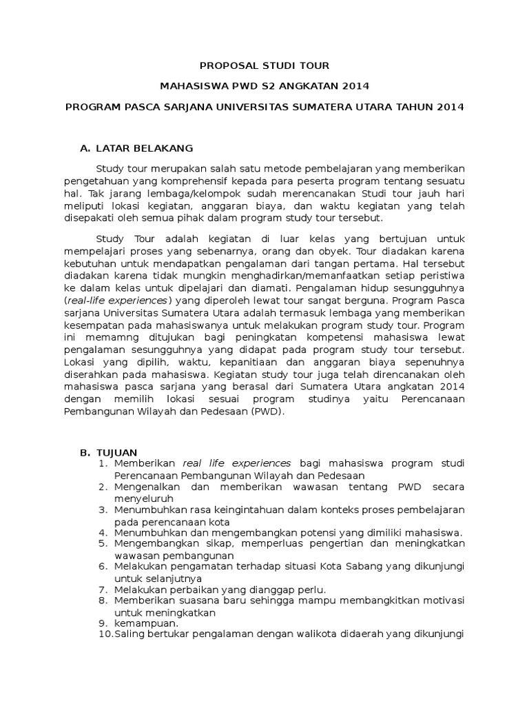 Proposal Study Tour Mahasiswa PWD S2 2014 | PDF