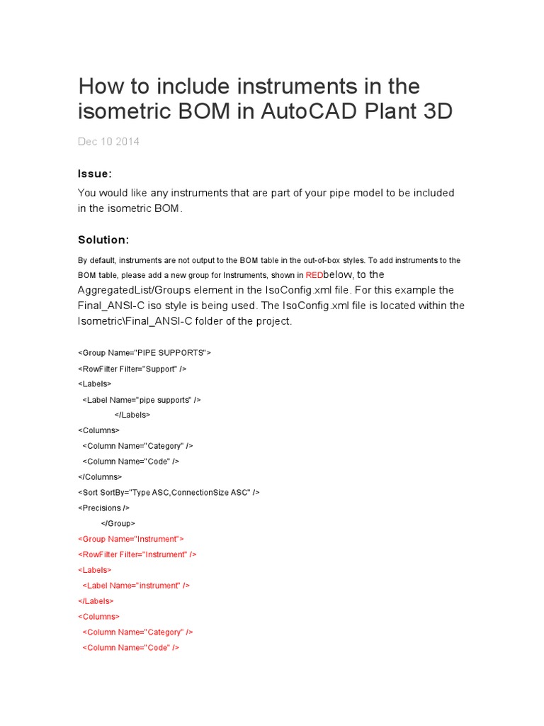 How To Include Instruments in The Isometric BOM in AutoCAD Plant 3D ...