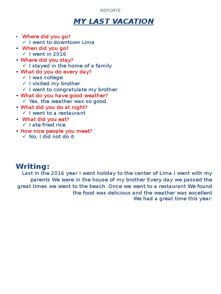 My Last Vacation: Writing | PDF