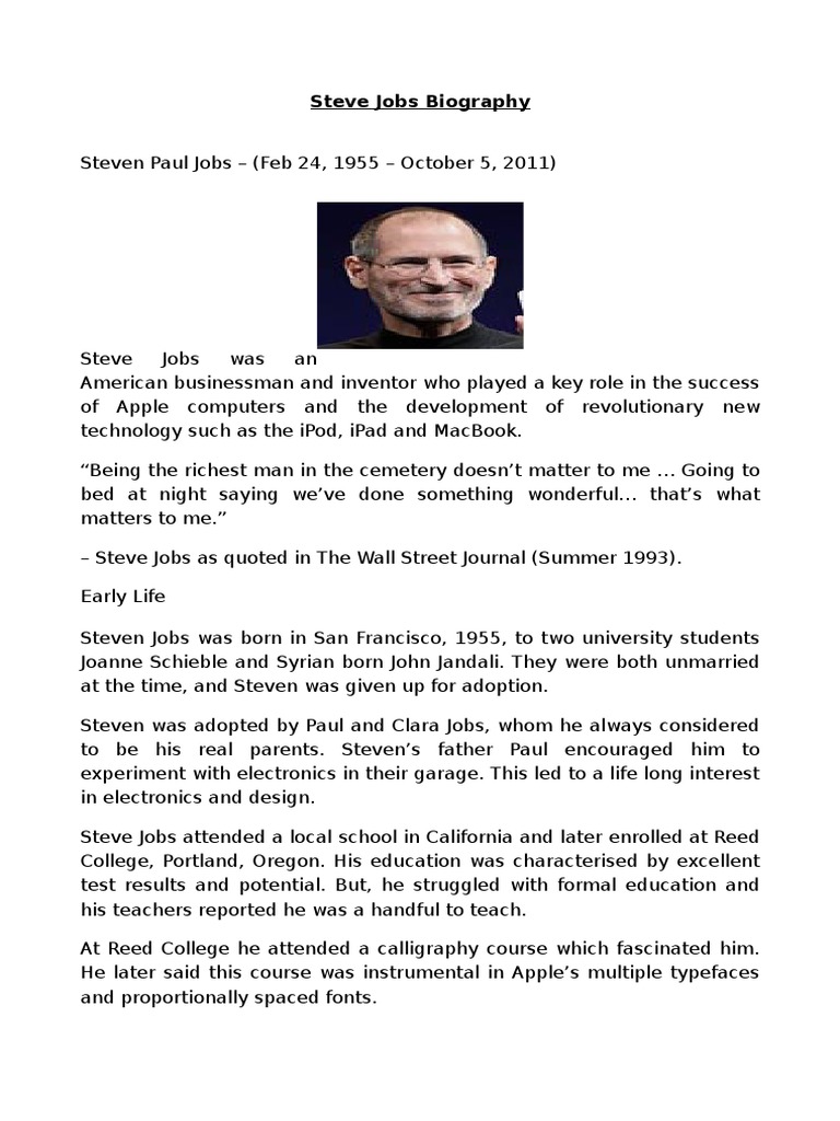 Steve Jobs Biography | PDF | Steve Jobs | Apple Inc.