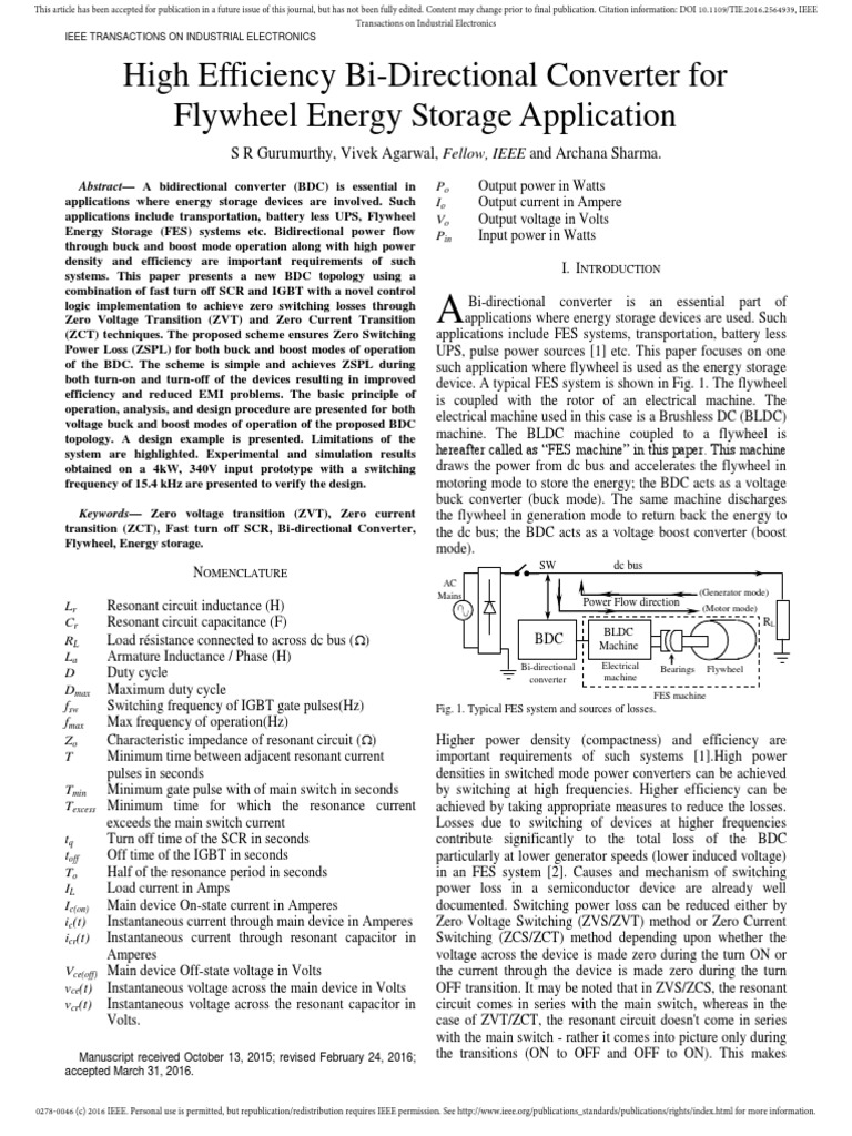 High Efficiency Bi-Directional Converter For Flywheel Energy Storage ...