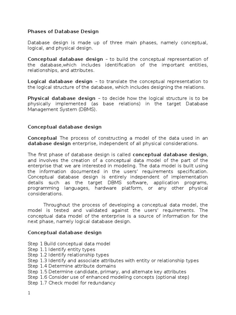 Phases of Database Design | PDF | Data Model | Database Design