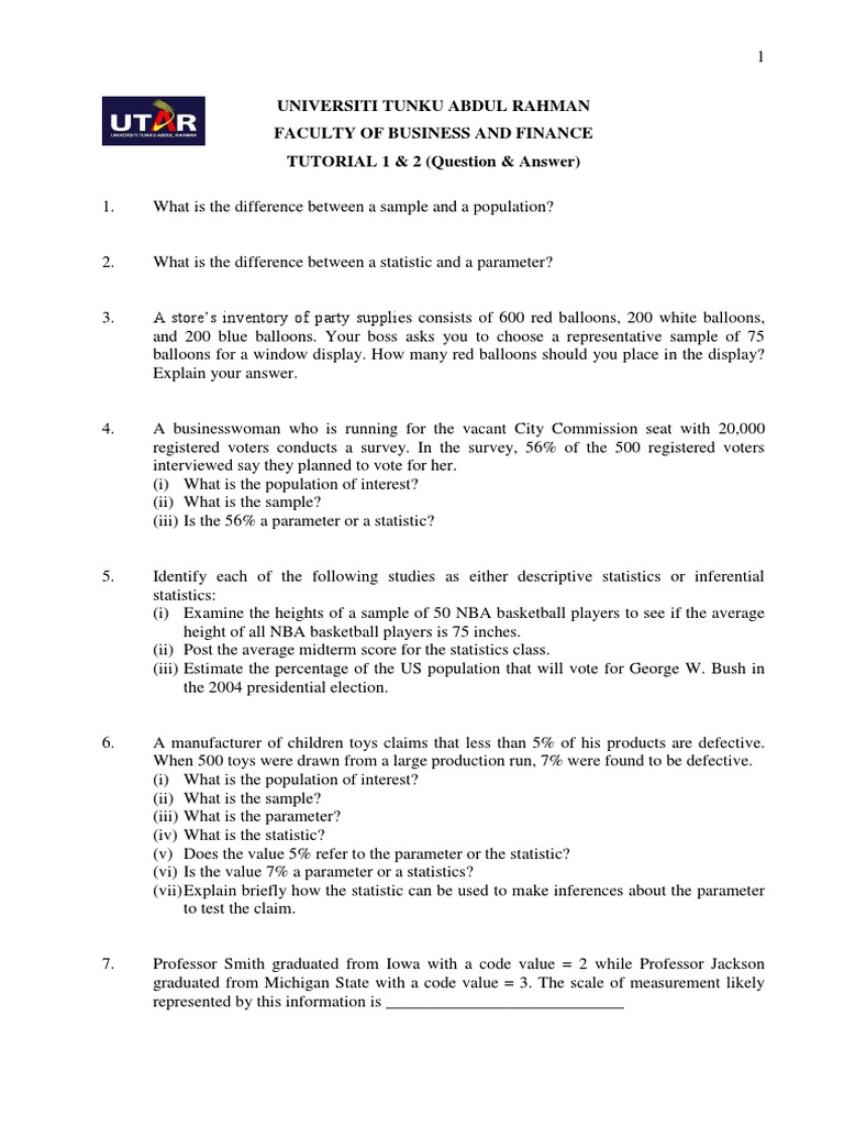 Statistics Tutorial Q&A Guide | PDF | Errors And Residuals ...