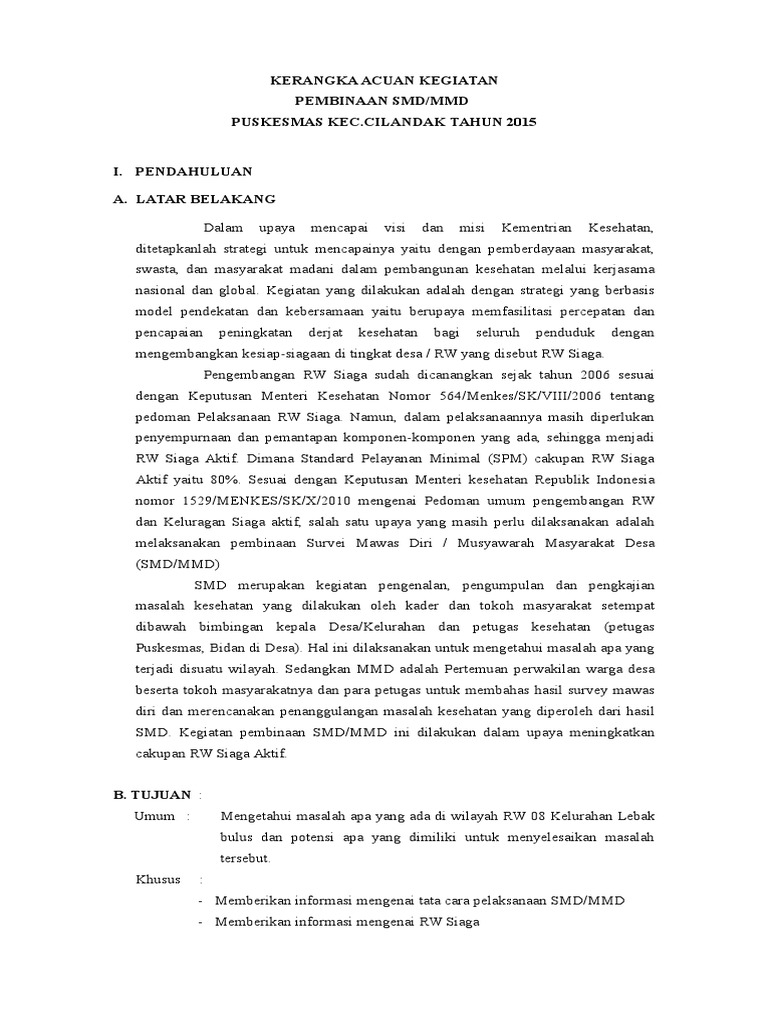 Kerangka Acuan SMD MMD 2015 | PDF | Bisnis | Pengelolaan Keuangan & Uang