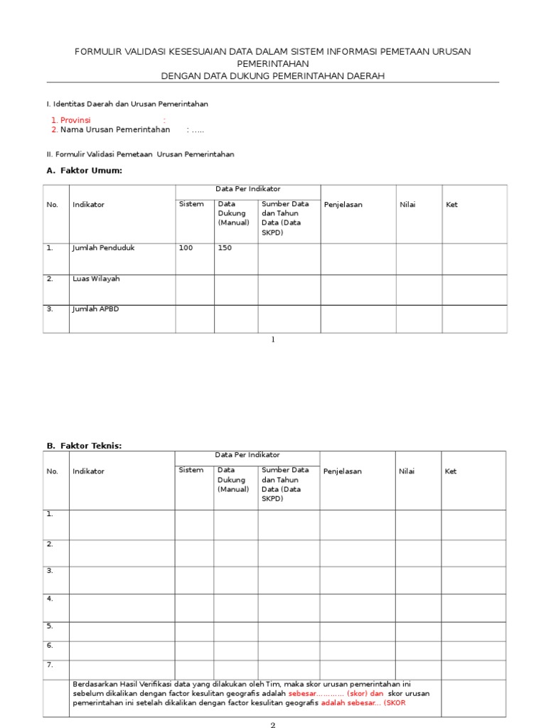 Formulir Pemetaan Urusan Pemerintah | PDF