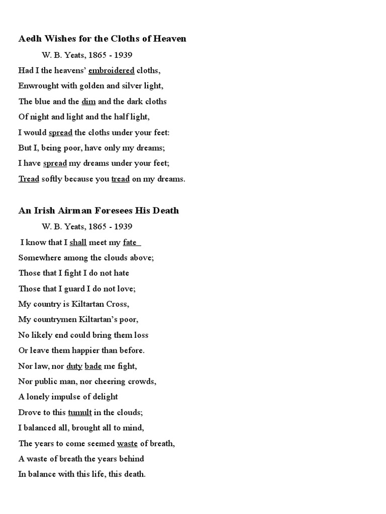 Aedh Wishes For The Cloths of Heaven | PDF