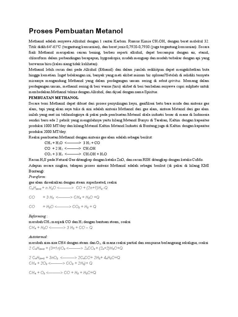 Proses Pembuatan Metanol dari Gas Alam | PDF | Memasak, Makanan, & Anggur