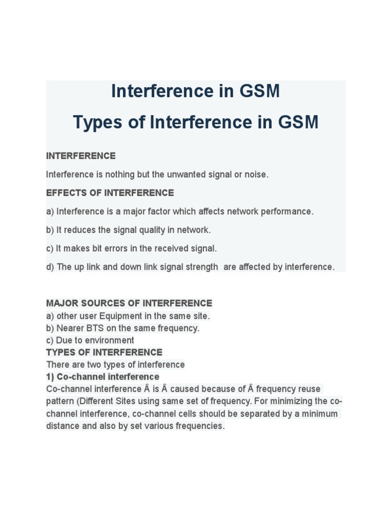 Types of Interference in GSM | PDF
