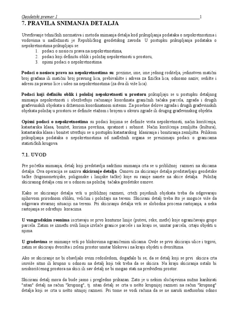 Geodetski Premer - Pravila Snimanja Detalja 7 09-10 | PDF