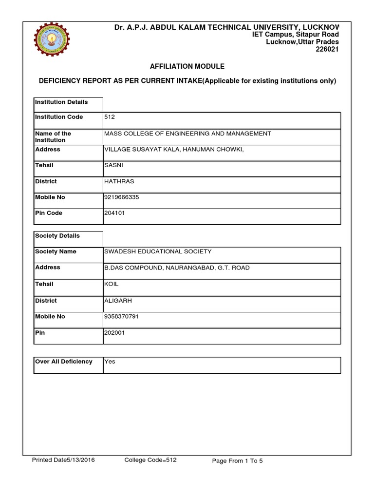 512affiliation Deficiency Report | PDF