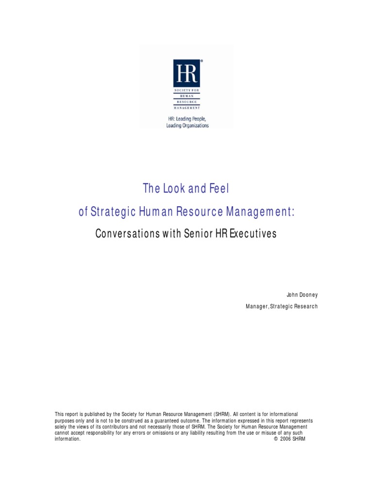 The Look and Feel of Strategic HR - Conversations With Senior HR ...