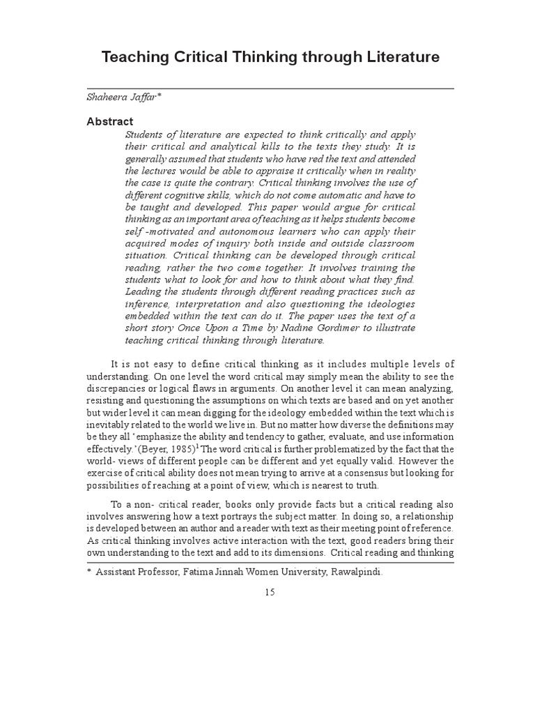 teaching critical thinking through literature.pdf | Critical Thinking ...