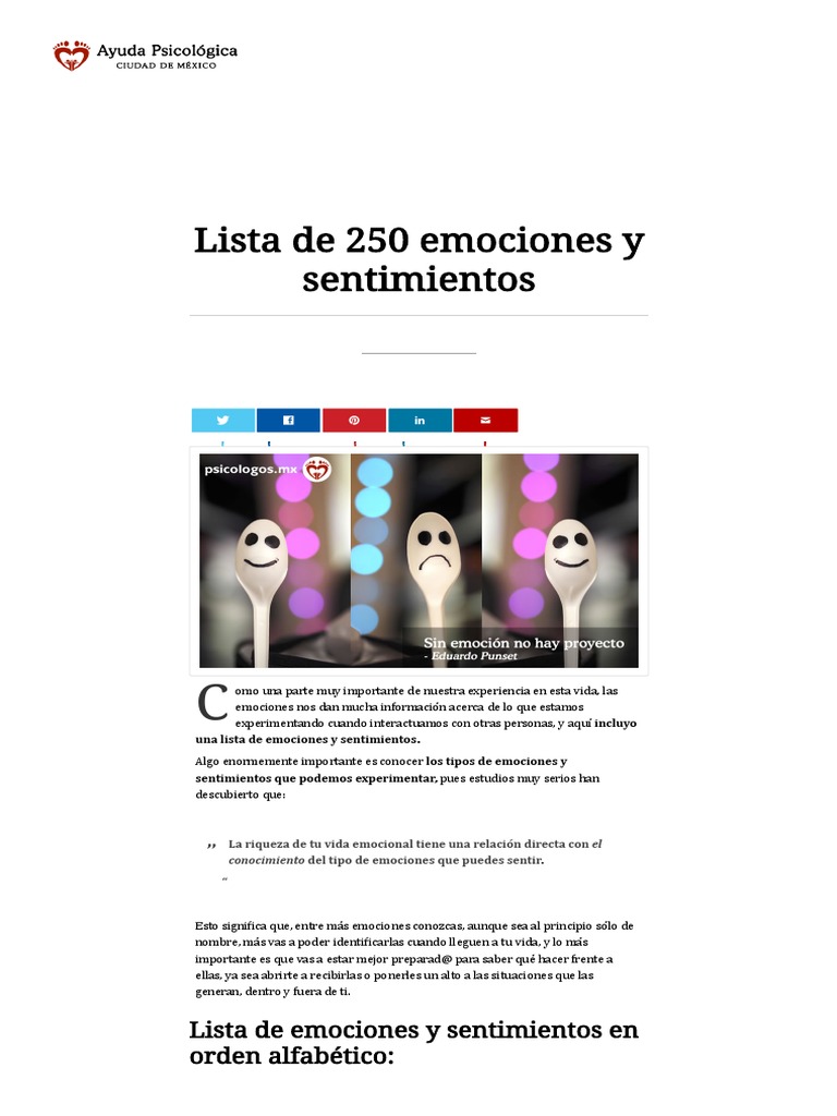 Lista de 250 emociones y sentimientos | PDF | Las emociones ...