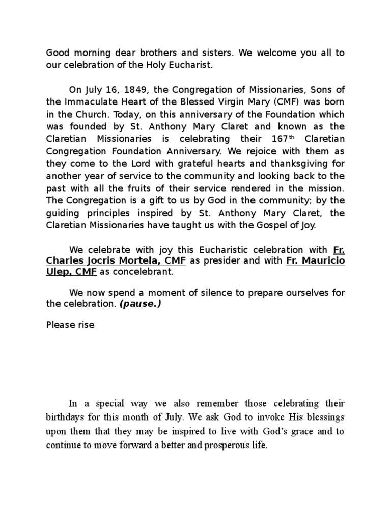 Charles Jocris Mortela, CMF As Presider and With Fr. Mauricio Ulep, CMF ...