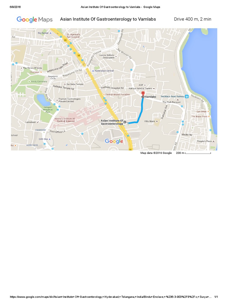 Asian Institute of Gastroenterology To Vamlabs - Google Maps | PDF