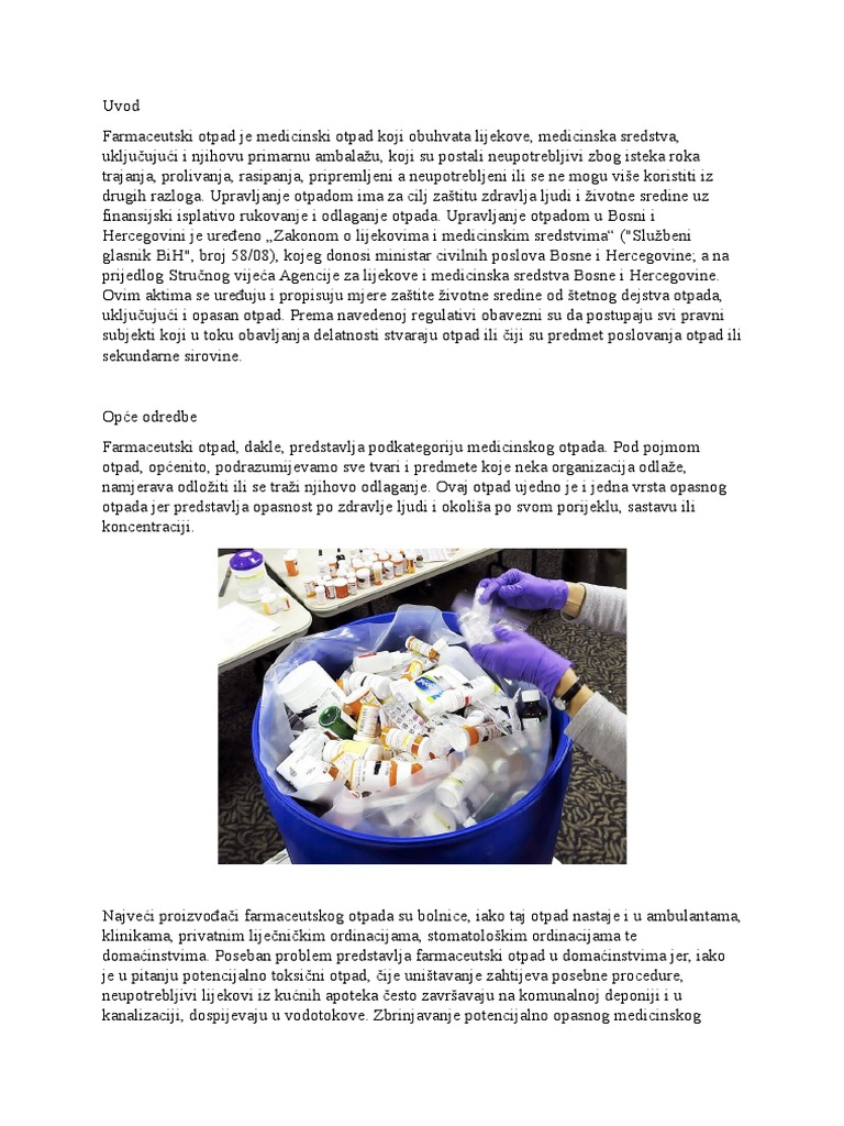 Uvod-Farmaceutski Otpad | PDF