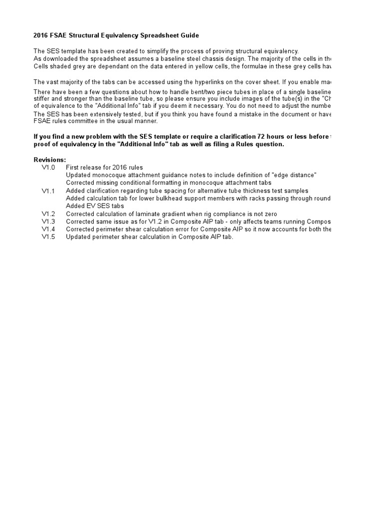 2016 FSAE Structural Equivalency Spreadsheet V1.5 | Download Free PDF ...