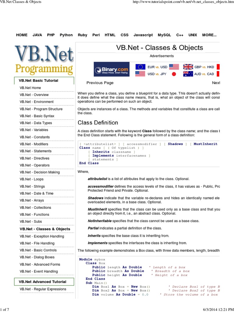 Object Oriented Programming in VB - TUTORIALSPOINT | PDF | Class (Computer Programming ...
