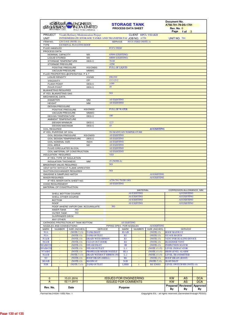 Tank Data Sheet. | PDF | Vacuum | Pressure