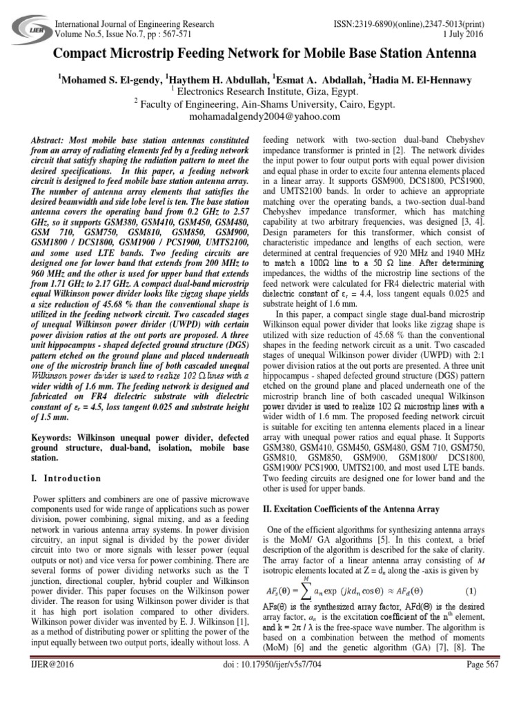 Compact Microstrip Feeding Network For Mobile Base Station Antenna ...