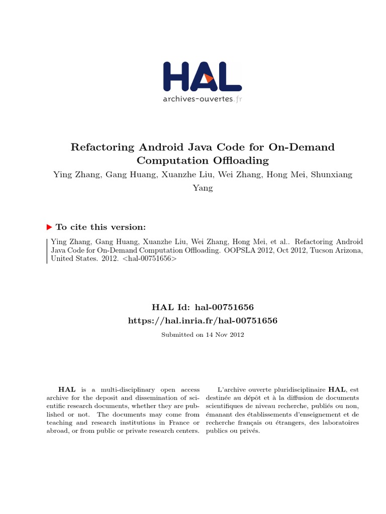Refactoring Android Java Code For On-Demand Computation Offloading ...