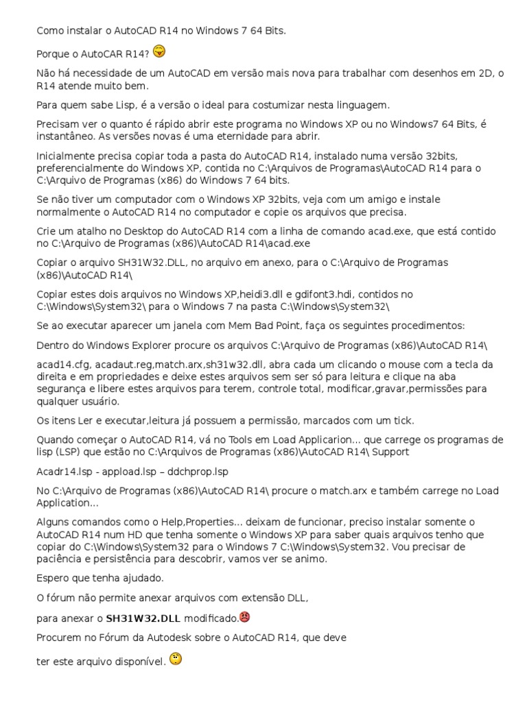 Como Instalar o AutoCAD R14 No Windows 7 64 Bits | Download grátis PDF ...