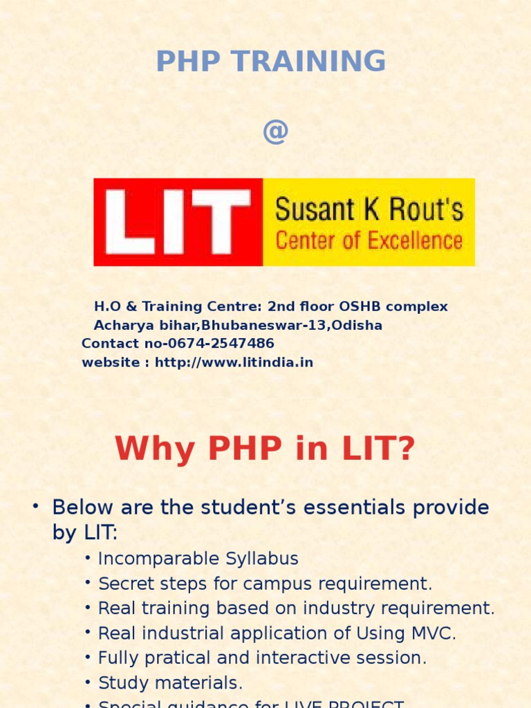 PHP Training-LIT SusaBest PHP Training in Bhubaneswarnt K Rout | PDF | Php | Syllabus