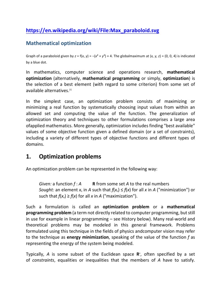 Mathematical Optimization | PDF | Maxima And Minima | Mathematical Optimization