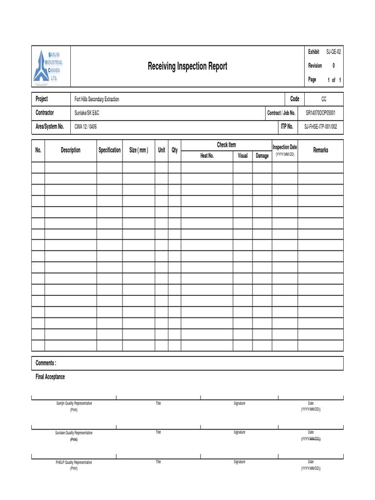 SJ-QE-02 Receiving Inspection Report | PDF